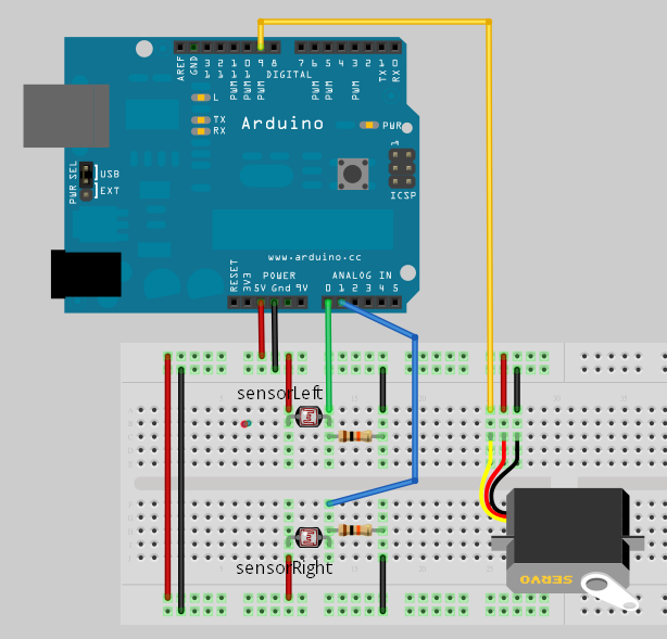 Cooper Maa: Arduino 筆記 – Lab17 使用光敏電阻控制 Servo